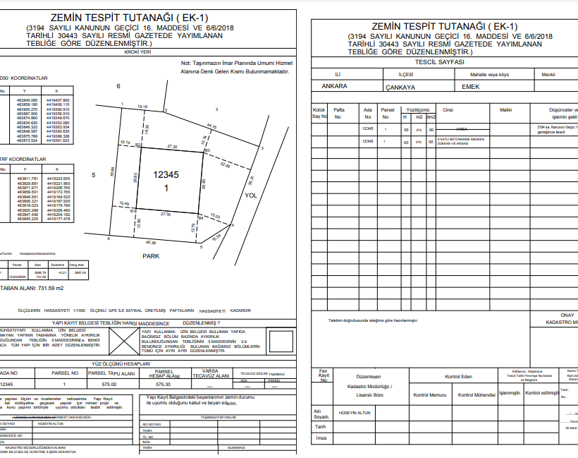 Zemin Tespit Tutanağı - Çankaya Lihkab Ankara